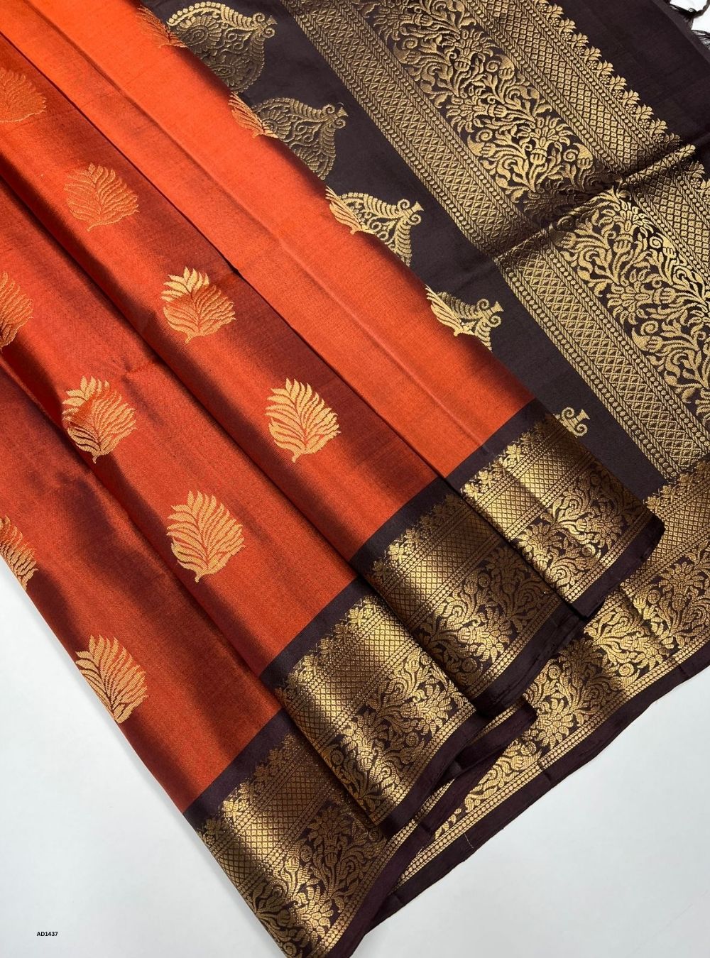 Rust Orange & Coffee Brown - Soft Silk Saree